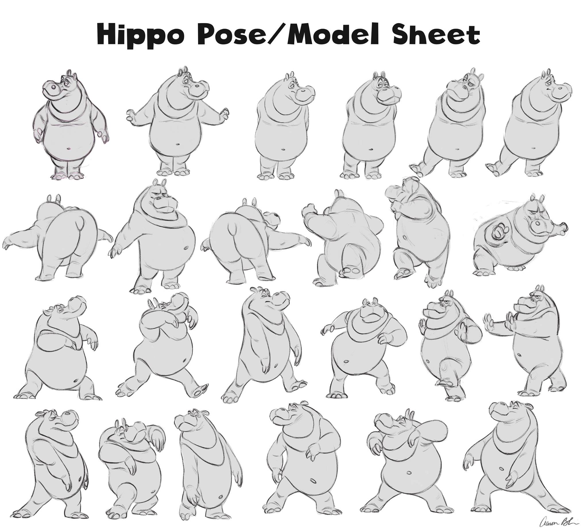 Aaron Blaise's Hippo Pose/Model Sheet | Academy of Art University